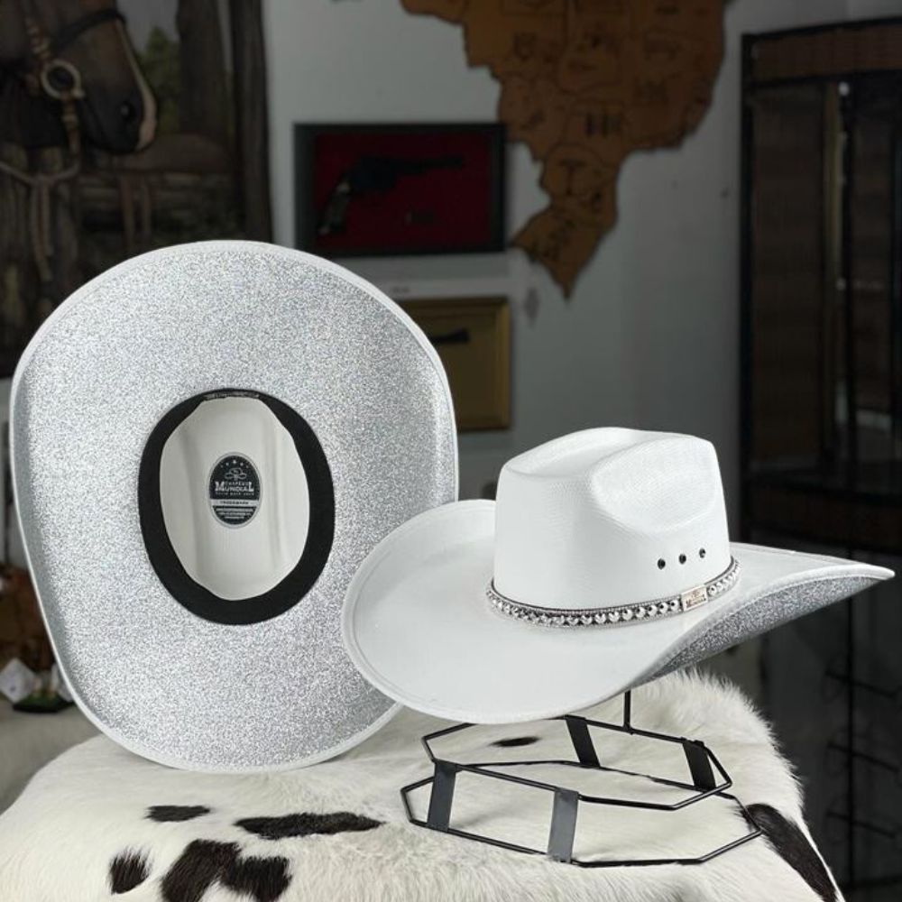 Chapéu Country Mundial Dakota Branco Com Strass - Ref. 289 - Badana