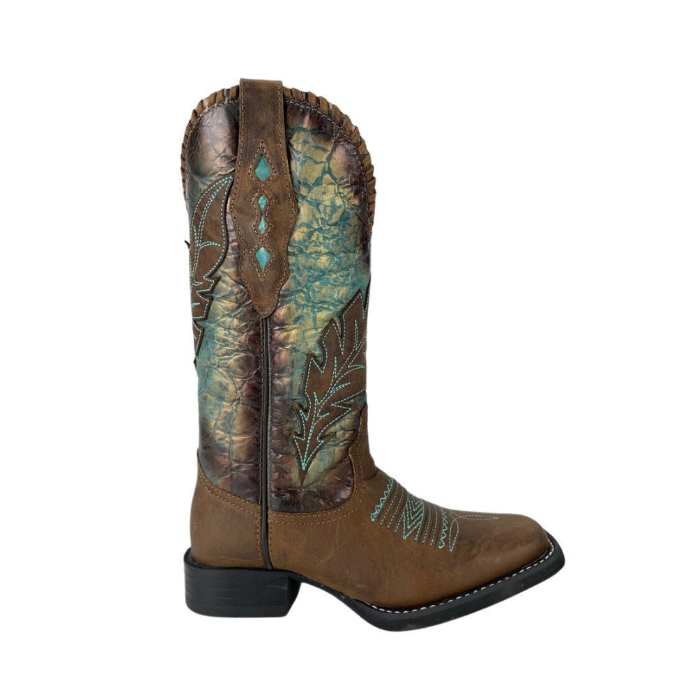 Bota Texana Feminina Vimar Fóssil Azul Castanho - Ref. 13200 - Badana