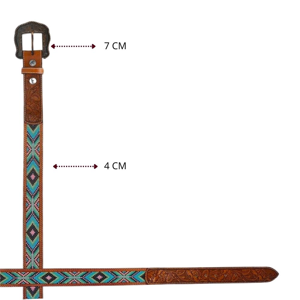 Cinto Feminino Pyramid Country Couro Marrom Com Miçanga Ref.6408 - Badana