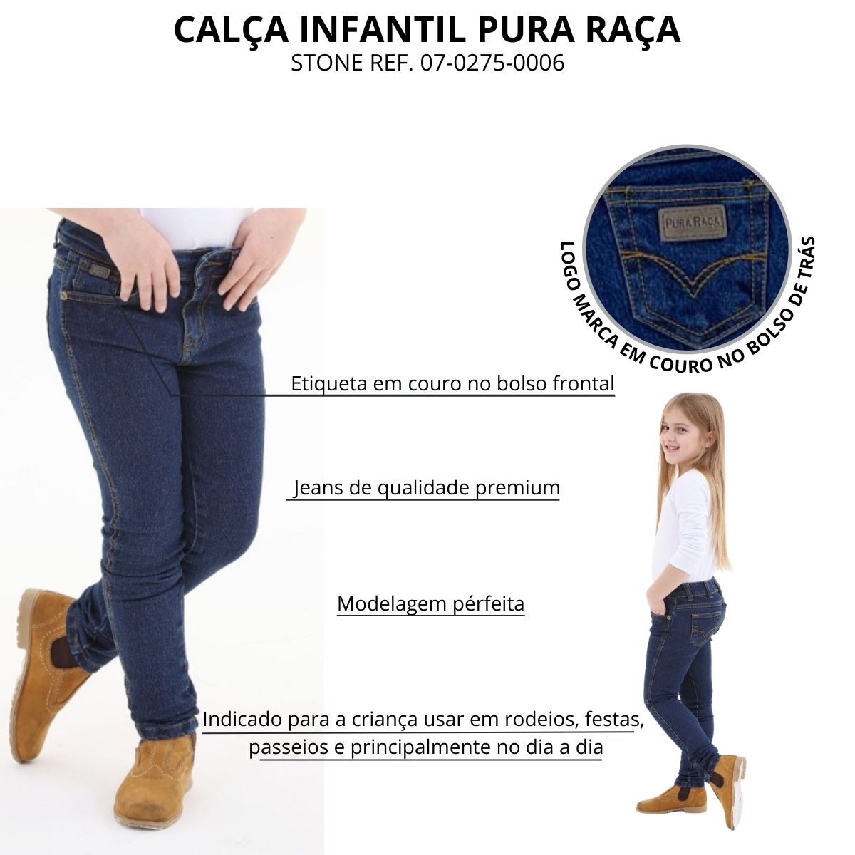 Calça Infantil Pura Raça Feminino Jeans Ref. 07-0275-0006 - Badana
