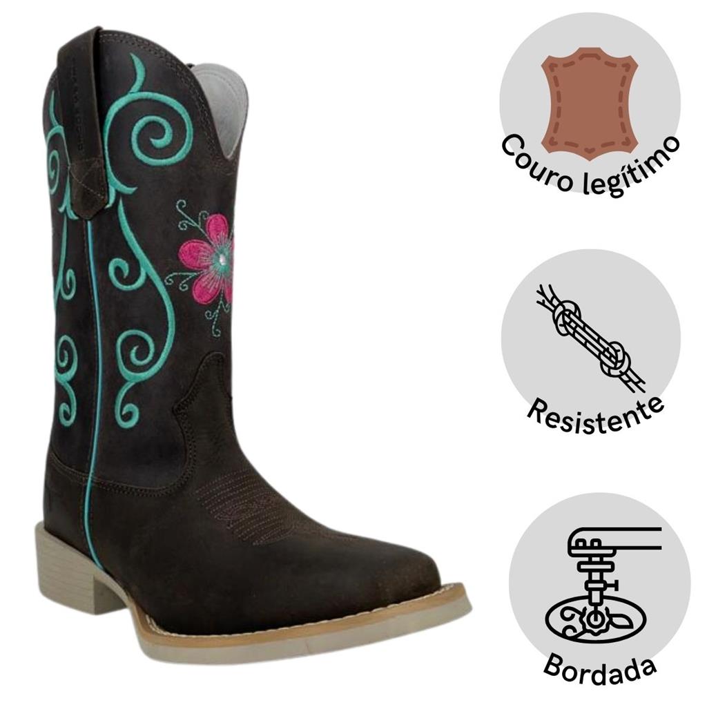 Bota Texana Feminina Texas Rodeo Crazy Café - Ref QBO 507670 - Badana