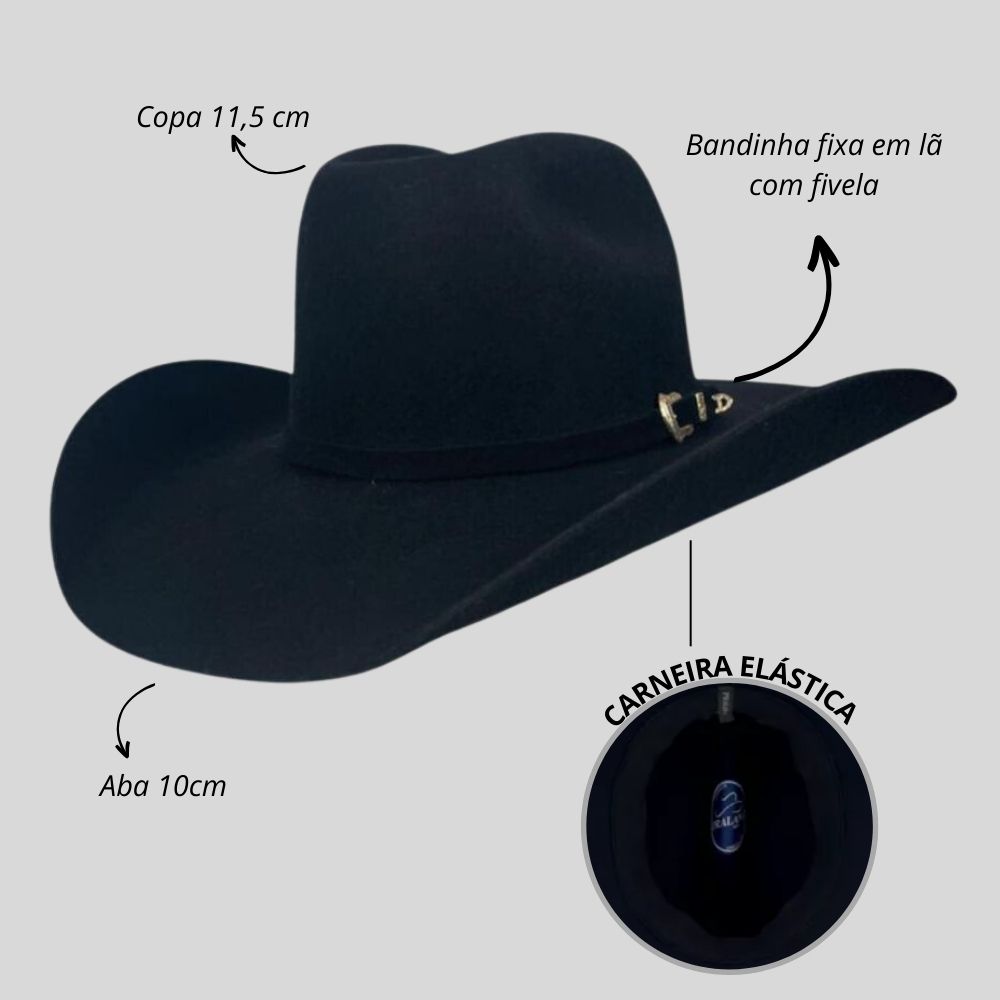 Chapéu Country Pralana 8 Segundos Preto Aba 10 Ref: 11544 - Badana