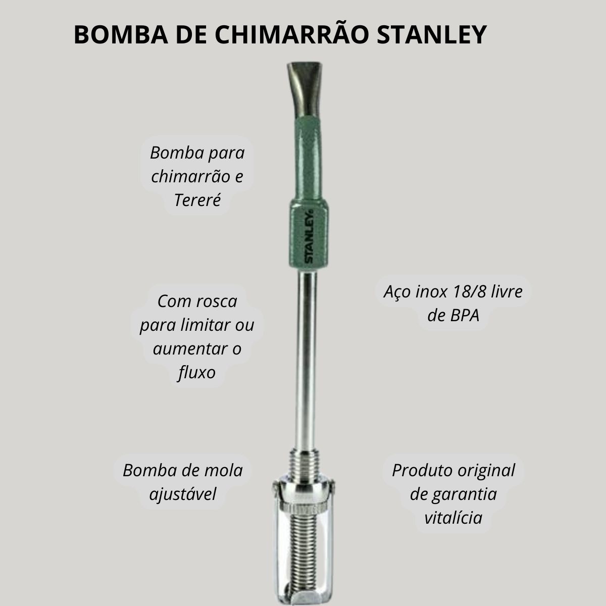 Bomba Chimarrão Stanley Classic Straw Verde Ref:8059 - Badana