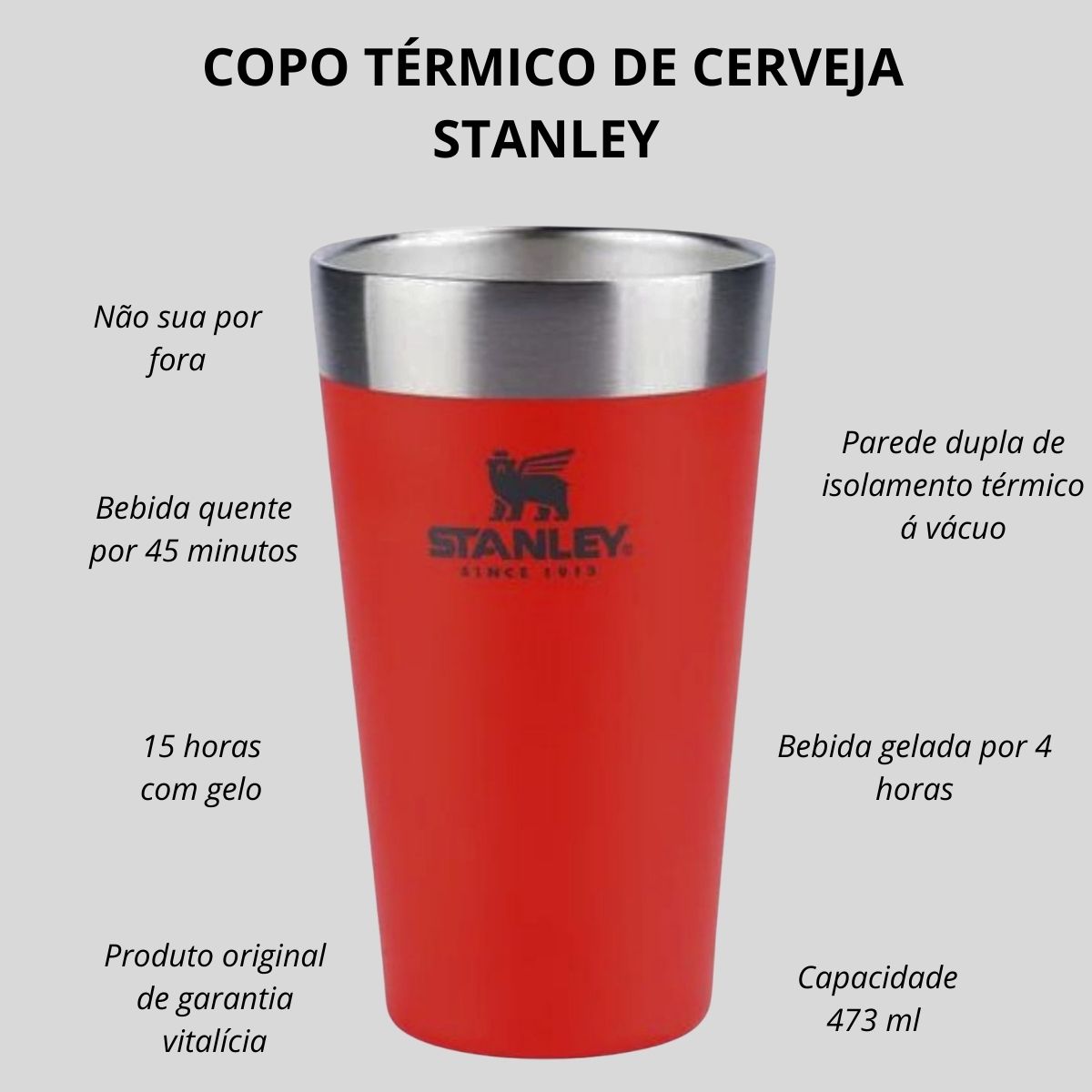 Copo Térmico Stanley Para Cerveja Sem Tampa Vermelho Ref: 8098 - Badana