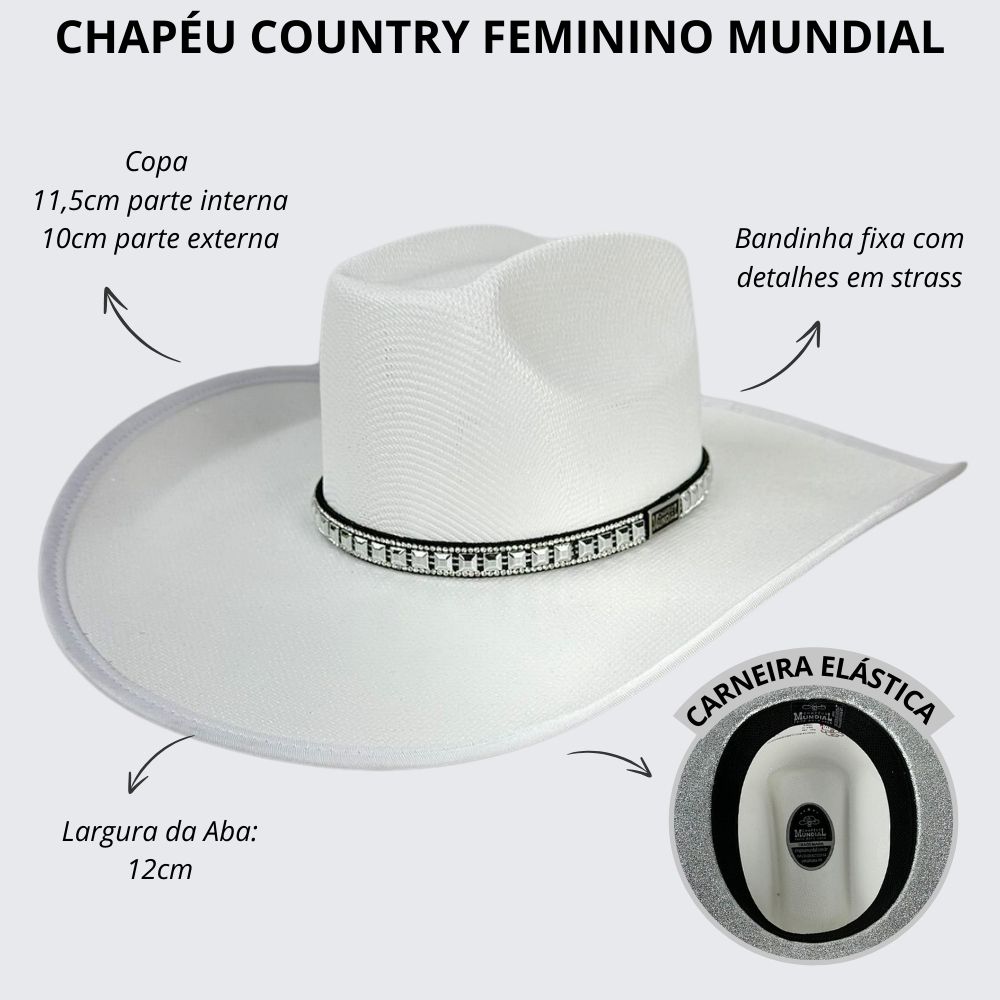 Chapéu Country Mundial Dakota Branco Com Strass Ref.289 - Badana