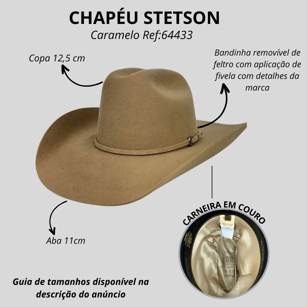 Chapéu Country Stetson Caramelo De Feltro Com Carneira Em Couro Ref ...