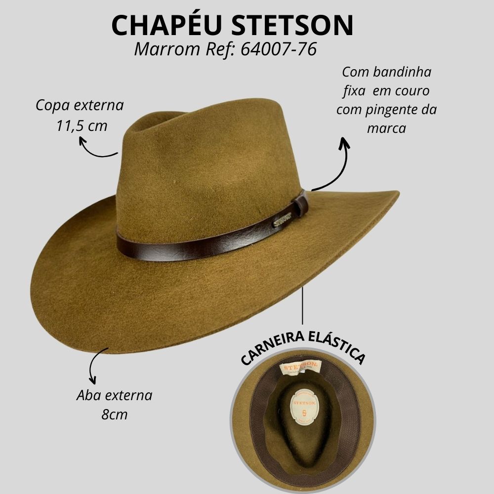 Chapéu Country Stetson de Feltro Pino Carneira Elástica Ref: 64007-76 ...