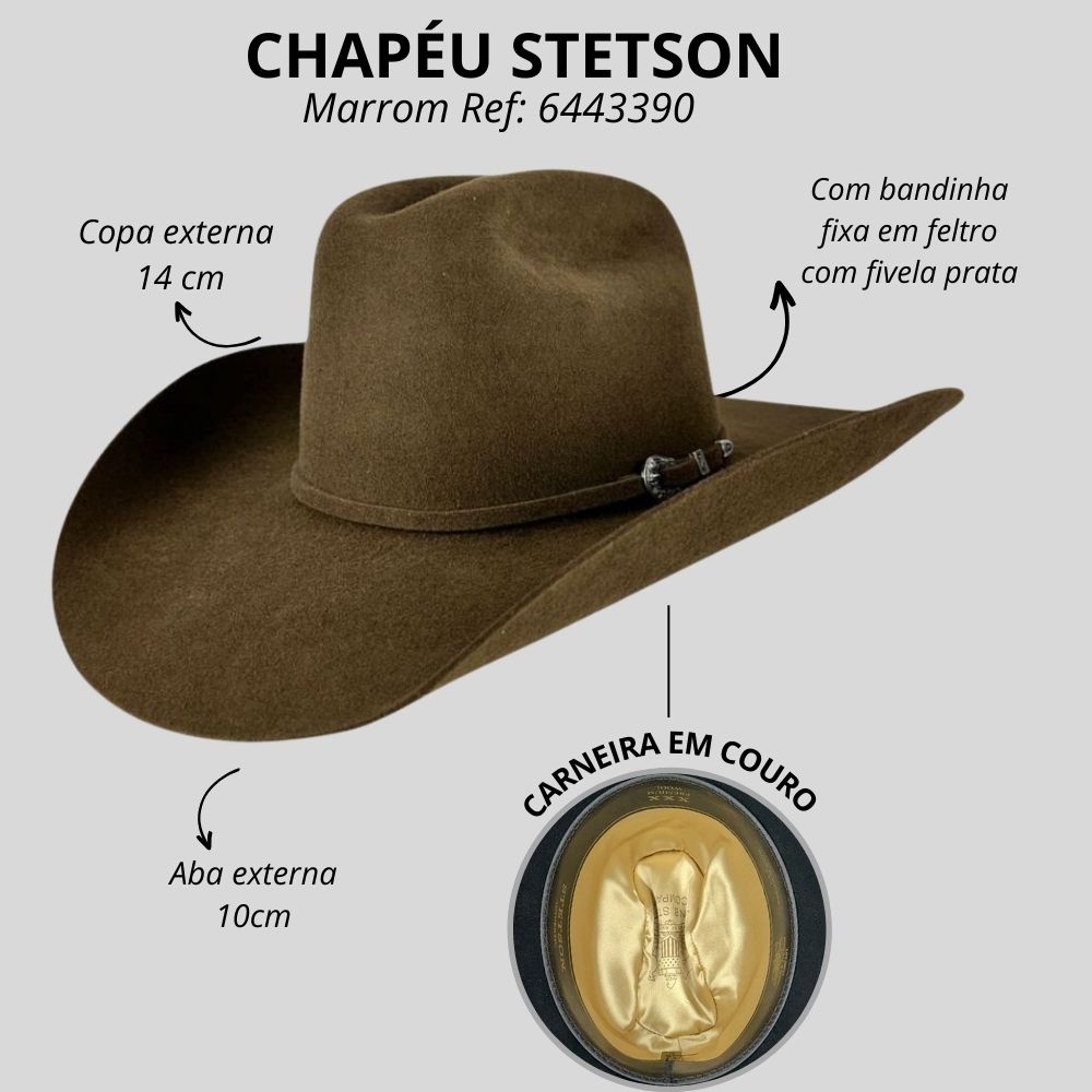Chapéu Country Stetson Tabaco de Feltro Co Carneira de Couro Ref: 64433 ...