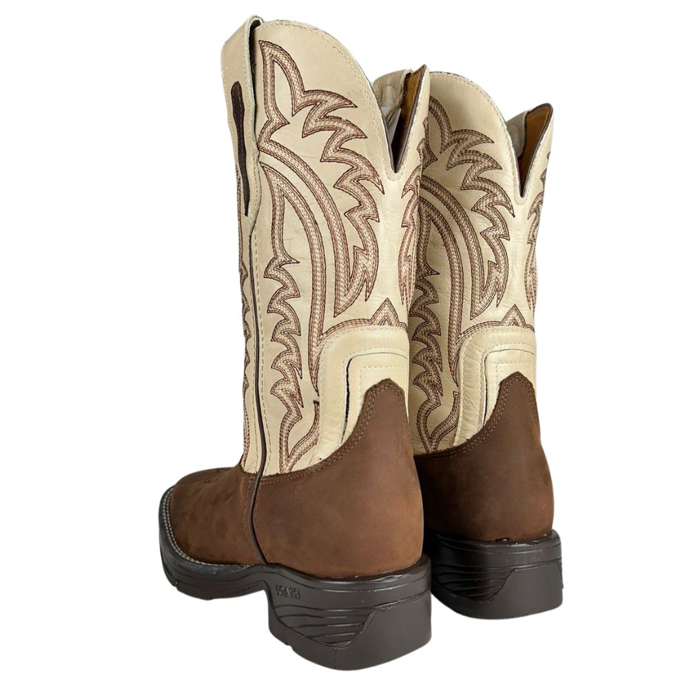 Bota Texana Masculina Goyazes Quadrada Jump Café Dakar Waco Off White ...