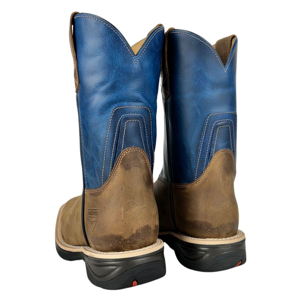 Bota Texana Masculina Moiadeiros Couro Crazy Horse Tabaco/Fóssil Azul ...