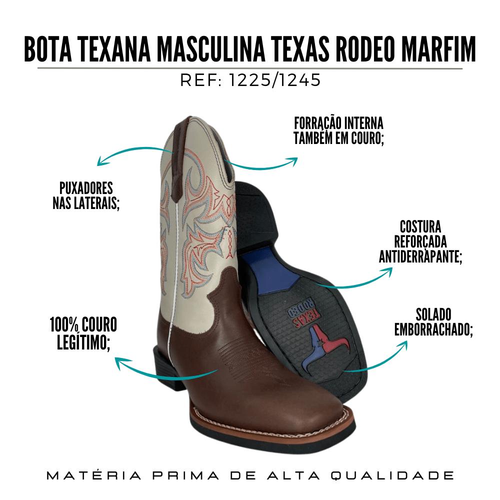 Bota Texana Masculina Texas Rodeo Marfim - Badana