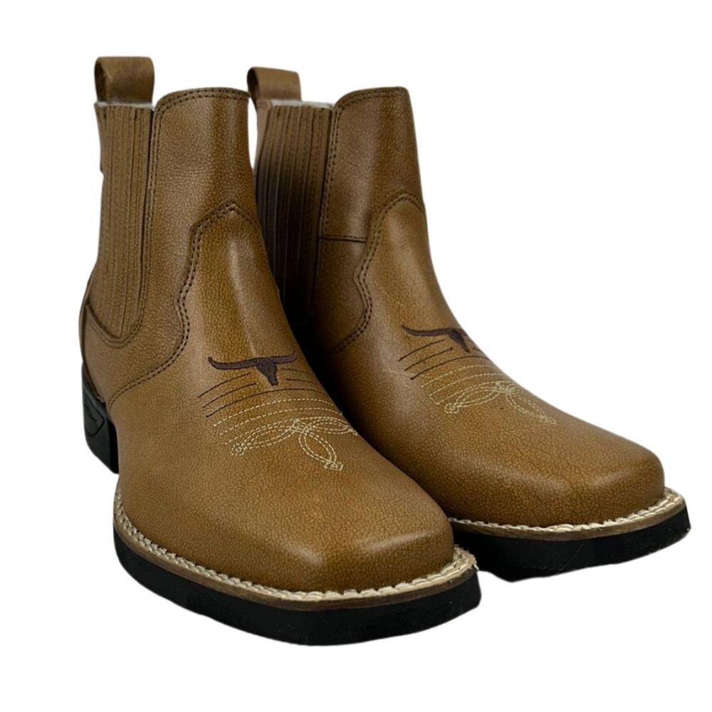 Botina Masculina La Mexicana Bico Quadrado Couro Dallas Caramelo Com ...