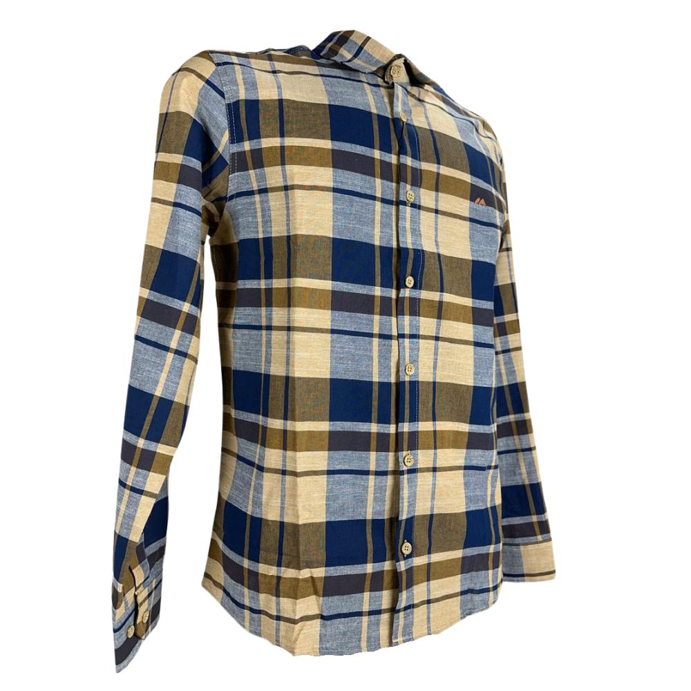 Camisa Masculina MX 72 Fit Manga Longa Xadrez Ocre E Azul Ref:25068 ...