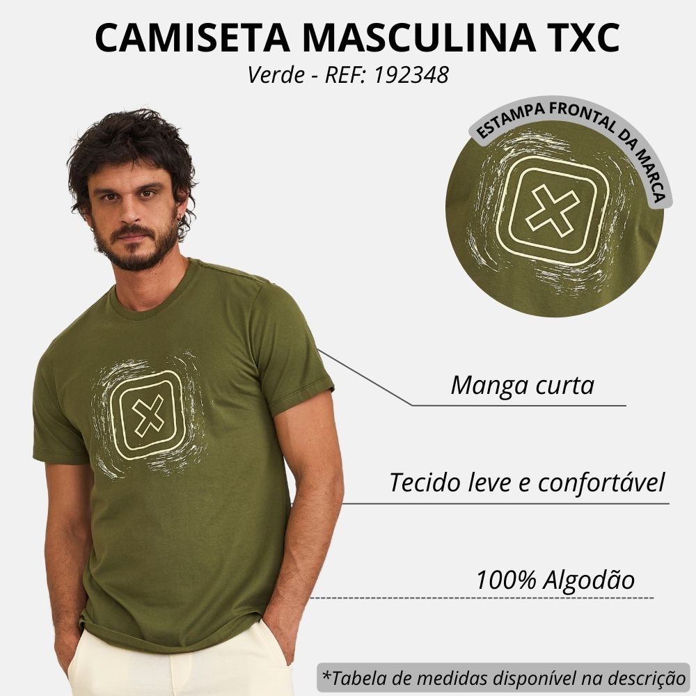 Camiseta Masculina TXC Regular Meia Malha Penteada Manga Curta Verde ...