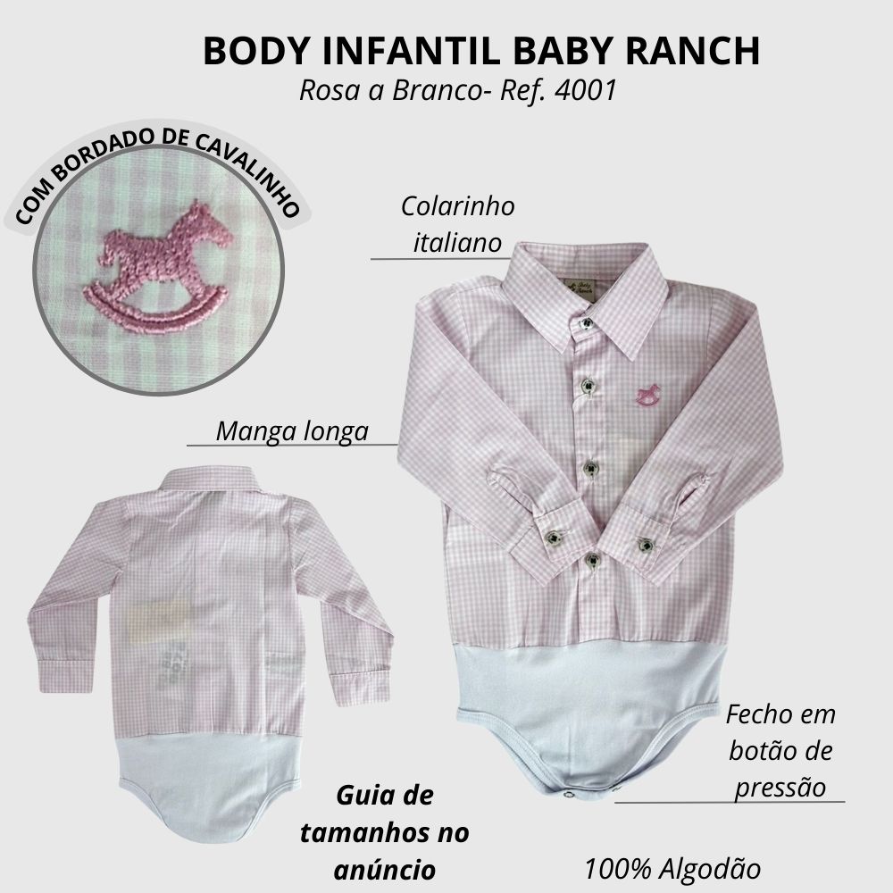 Body Infantil Baby Ranch Estilo Camisa Manga Longa Xadrez Rosa E Branco ...