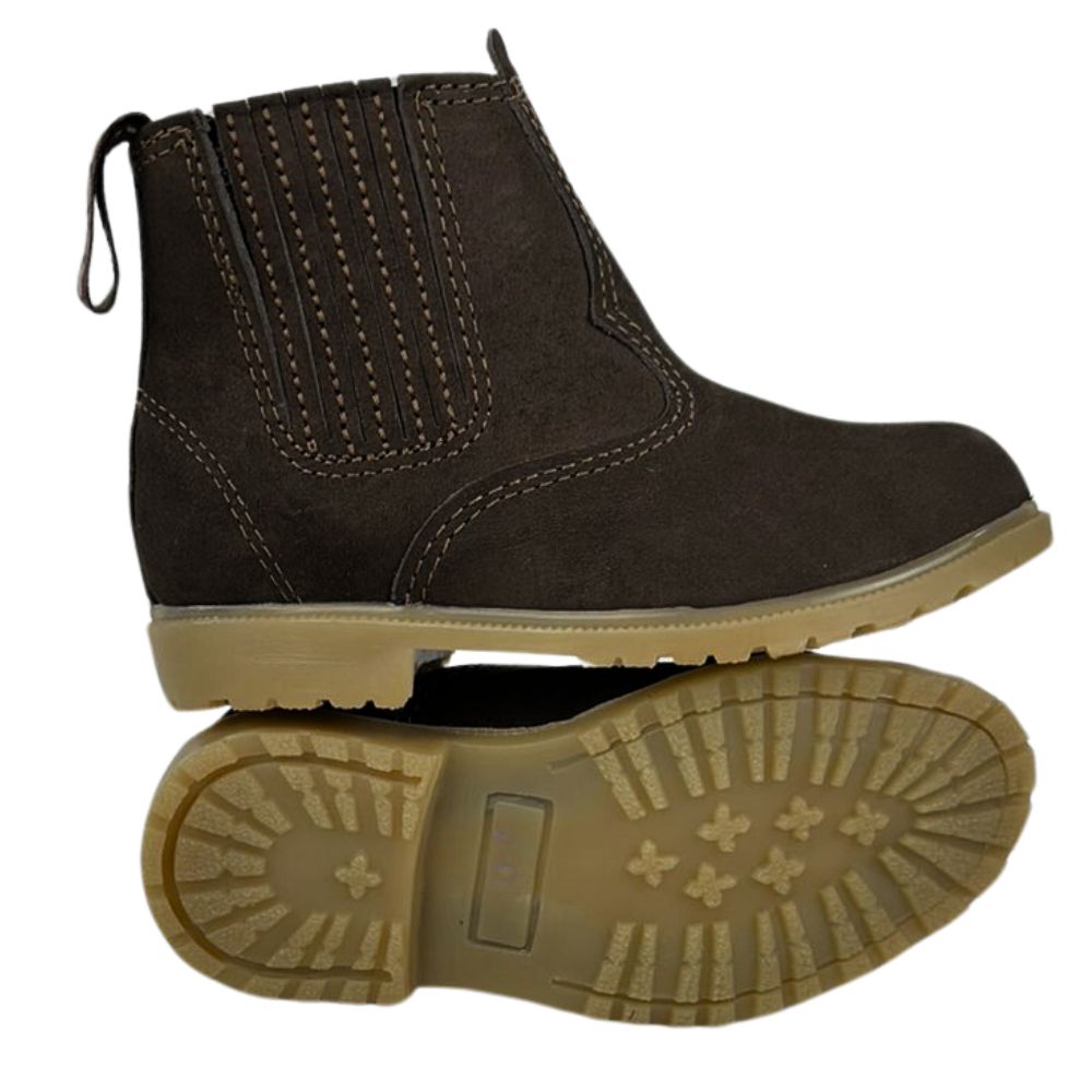 Botina Infantil Oliveira Couro Nobuck Marrom Solado PVC Ref.029 - Badana