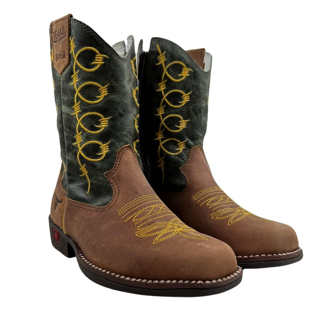 Bota Texana Infantil Texas Rodeo - Fóssil Verde - Ref. tr362 - Badana