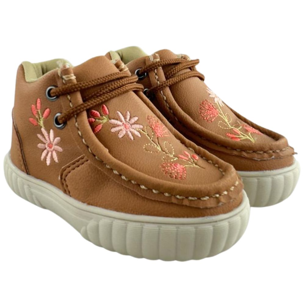 Coturno Destroyer Infantil Walk Baby Couro Caramelo Bordado Flores ...
