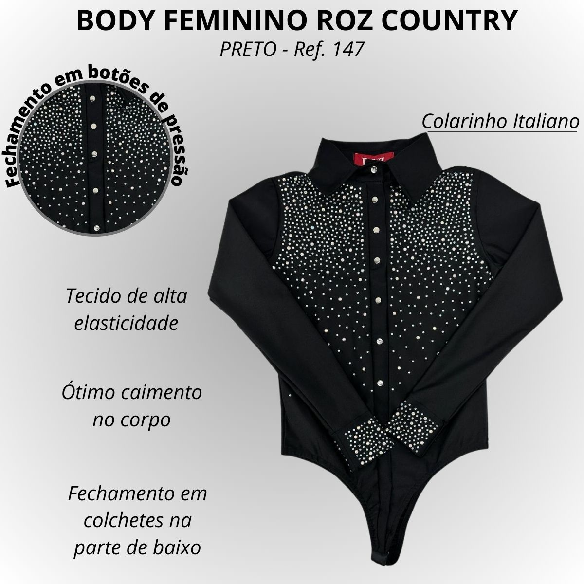 Body Feminino Roz Country Bordados Com Brilho R:147 - Escolha a cor ...