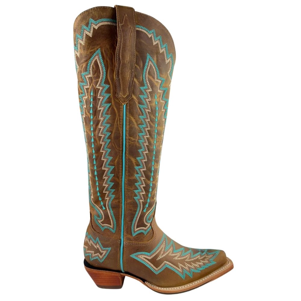 Bota Texana Feminina Goyazes Bico Fino Fashion Couro Dallas Marrom Cano ...