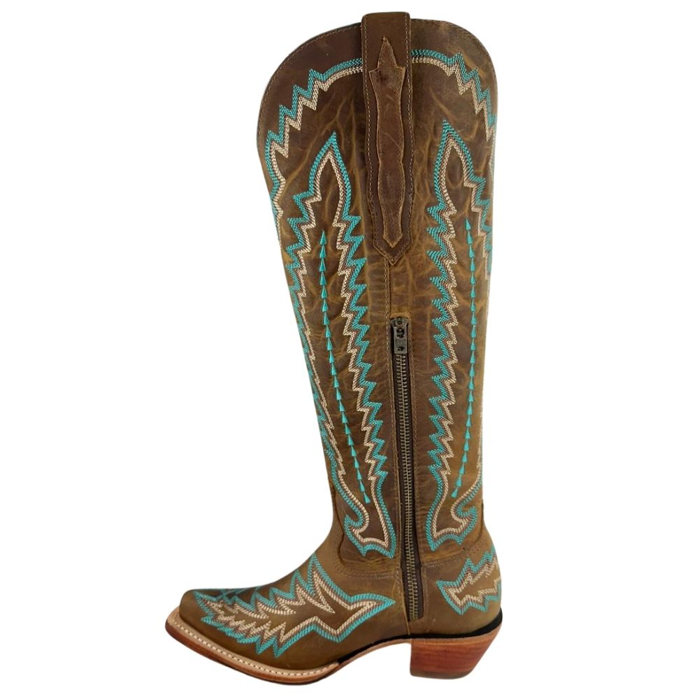 Bota Texana Feminina Goyazes Bico Fino Fashion Couro Dallas Marrom Cano ...