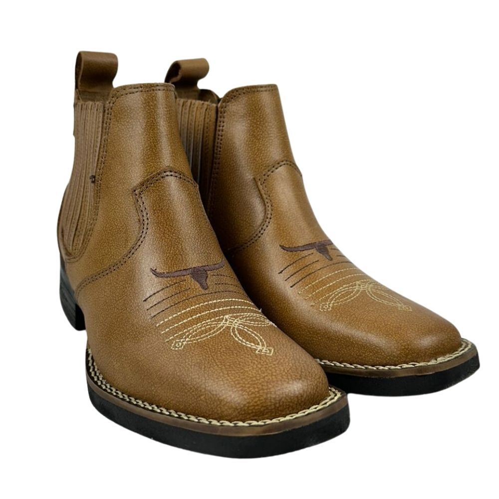 Botina Country Feminina La Mexicana Bico Quadrado Couro Dallas Caramelo ...
