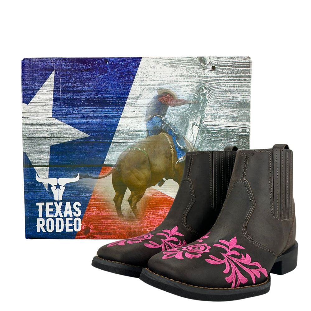 Botina Texana Feminina Texas Rodeo Bico Quadrado Couro Crazy Café Com ...
