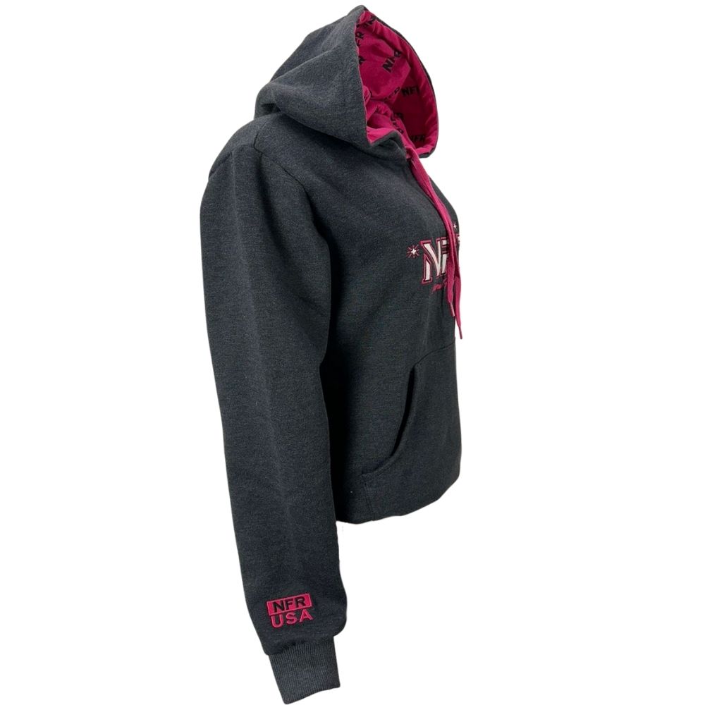 Moletom Feminino NFR Cinza Escuro Mescla Modelo Canguru Com Logo em ...